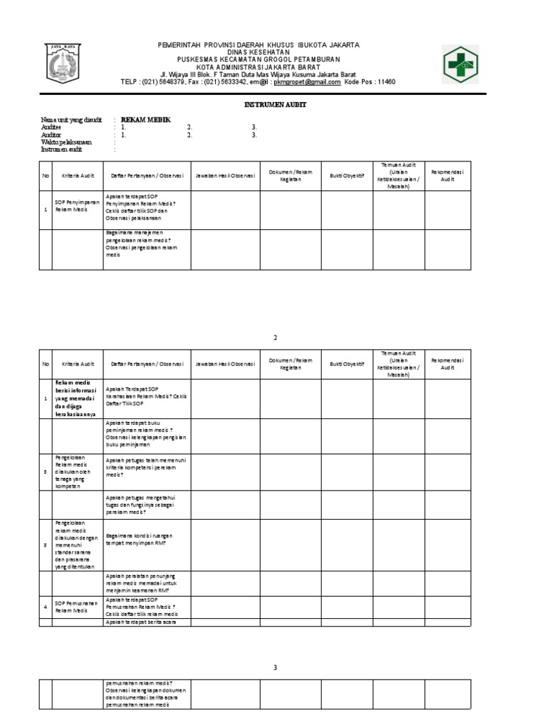 Instrumen Audit Internal Rekam Medik | PDF