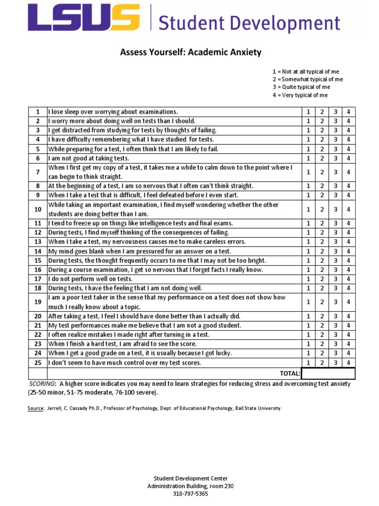 Self Assessment Academic Anxiety | PDF | Test (Assessment ...