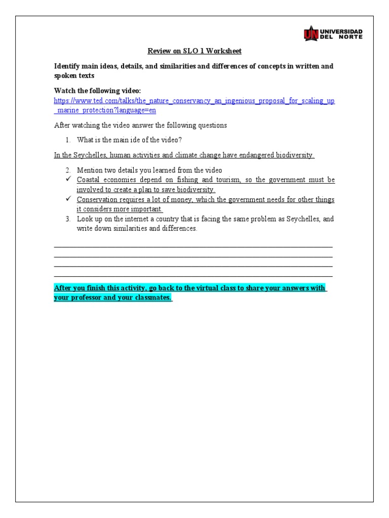 SLO 1 Worksheet | PDF