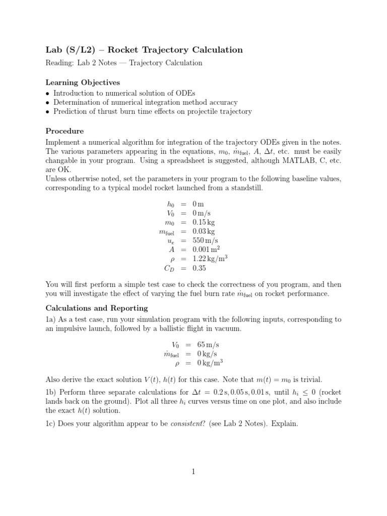 Lab (S/L2) - Rocket Trajectory Calculation: 0 Fuel | PDF | Trajectory ...