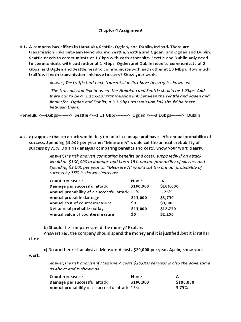 Chapter 4 Assignment: Answer) The | PDF | Risk Management | Risk