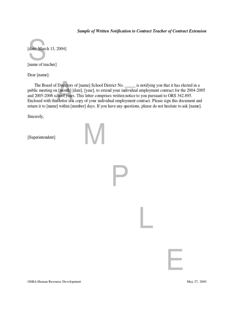 Sample Contract Extension Letter PDF | PDF