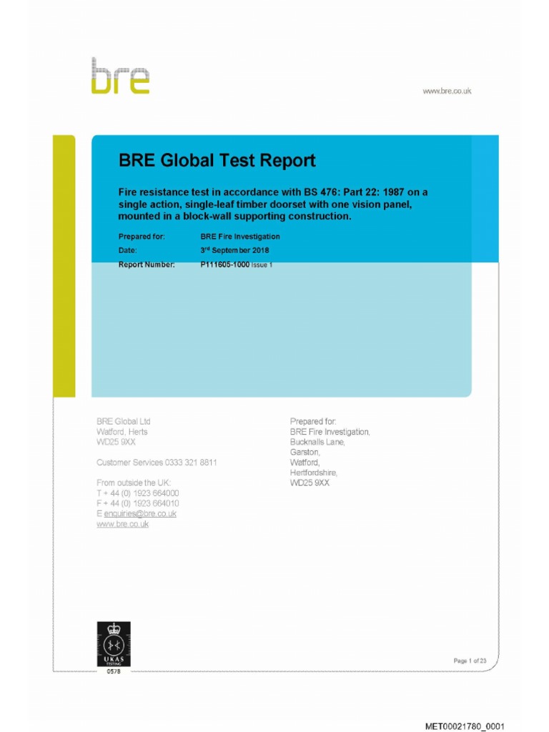 BRE Global Test Report | PDF | Door | Thermocouple