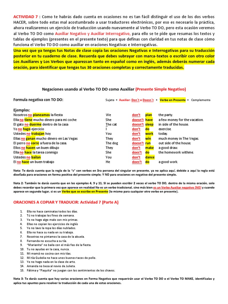 Presente Simple Con Los Auxiliares Do Does Dont Doesnt 2020-2021 | PDF ...