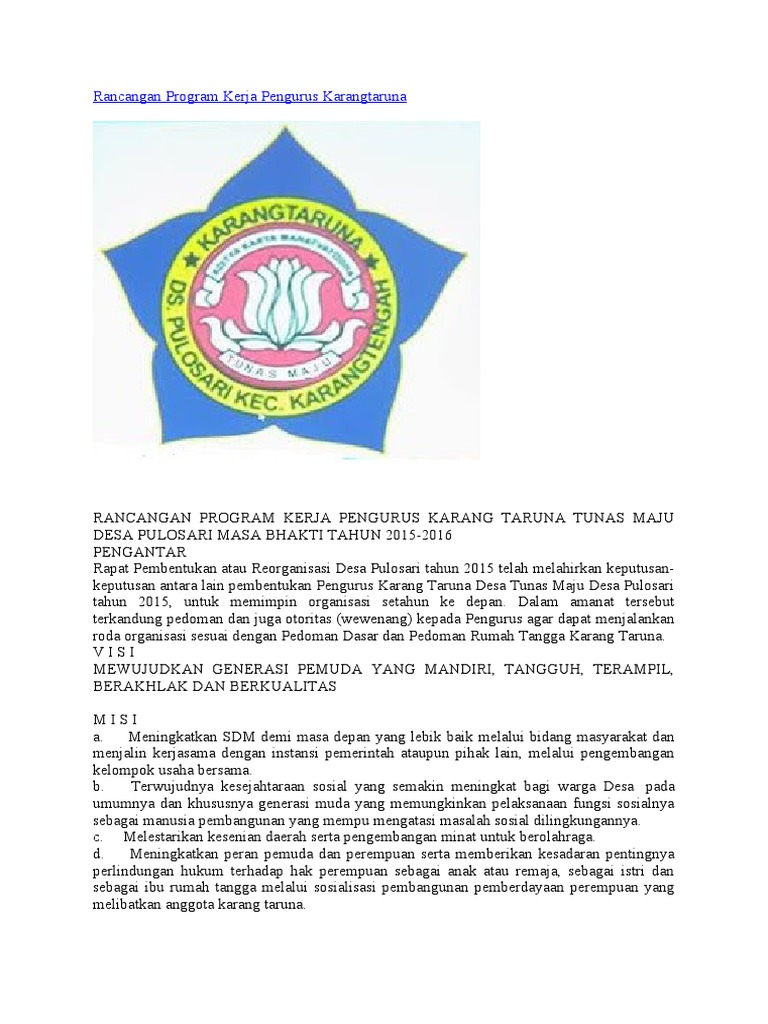 Rancangan Program Kerja Pengurus Karangtaruna | PDF
