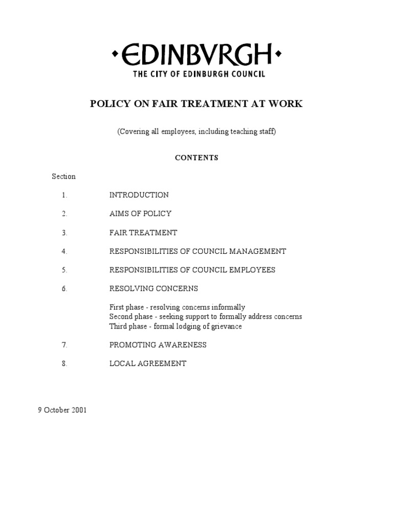 Fair Treatment Policy for Employees | PDF | Employment | Behavior