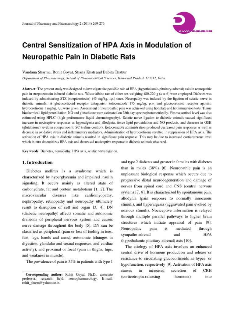 Central Sensitization of HPA Axis in Modulation of Neuropathic Pain in ...