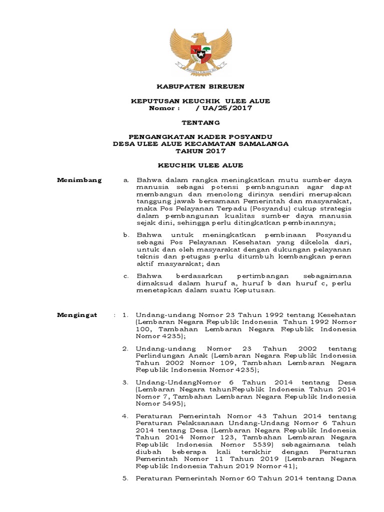 Contoh SK Kader Posyandu | PDF