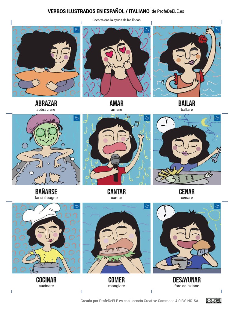 Fichas-Verbos - Ilustrados en Español | PDF | Licencia Creative Commons ...