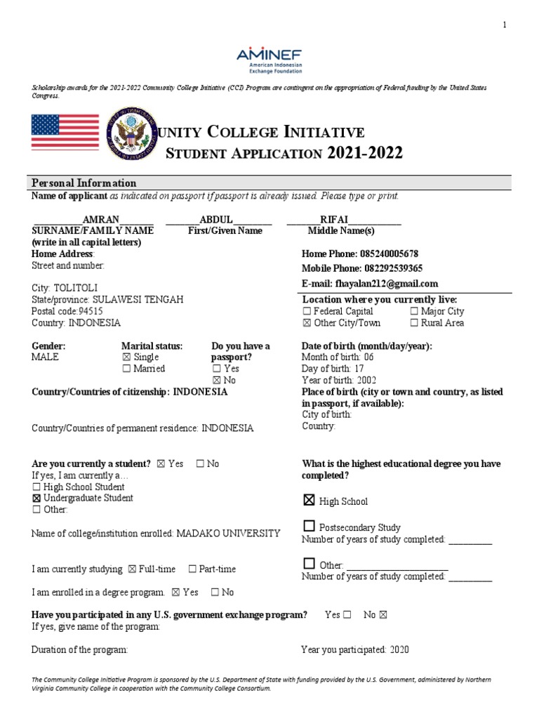 CCI Program AY 2021 2022 Application Form AFrev 3xi20 | PDF | Goal | Travel Visa