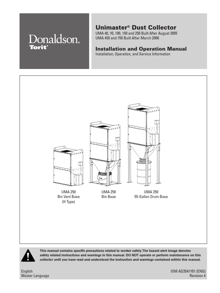 Unimaster Dust Collector: Installation and Operation Manual | PDF ...