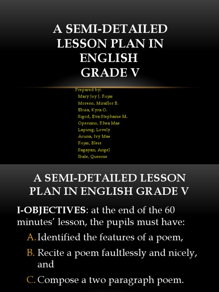 Lesson Plan in English | PDF | Poetry | Teaching