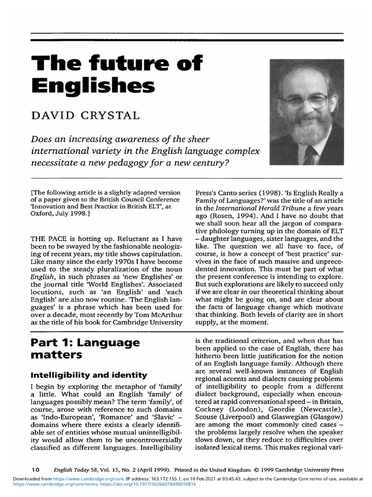The Future of Englishes: David Crystal | PDF | English Language | Dialect