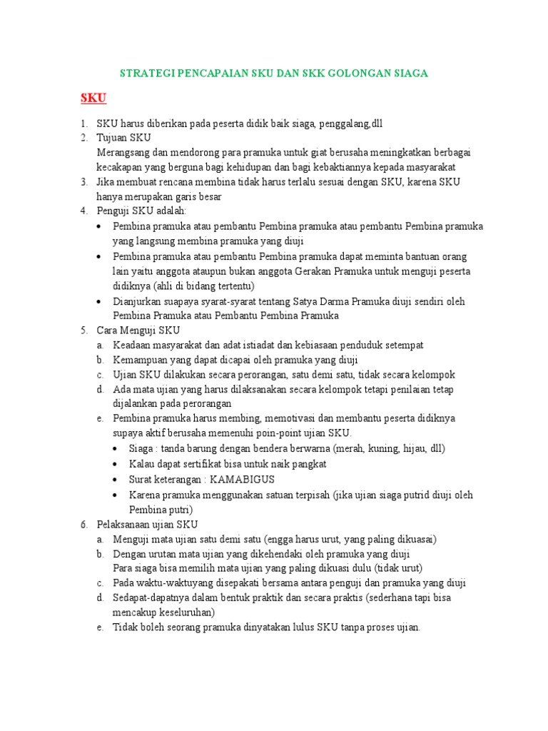 Strategi Pencapaian Sku Dan SKK Golongan Siaga | PDF