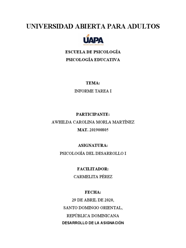 Tarea 1 Psicología Del Desarrollo I | PDF | Vida | Sicología
