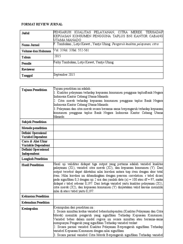 Format Review Jurnal PT BNI Manado | PDF