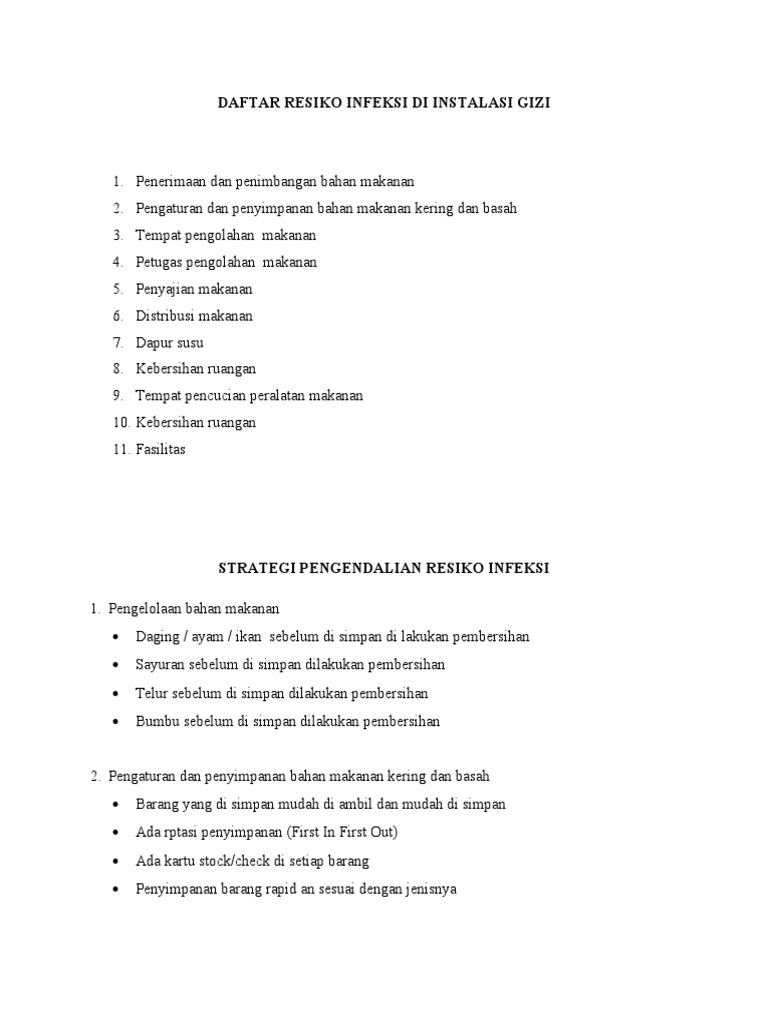 Risiko Infeksi di Instalasi Gizi | PDF