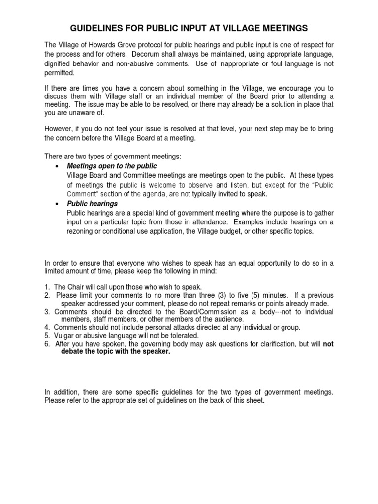 Public Comment Guidelines for Meetings | PDF | Agenda (Meeting)