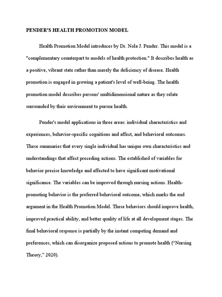 Pender'S Health Promotion Model | PDF | Health Promotion | Behavior