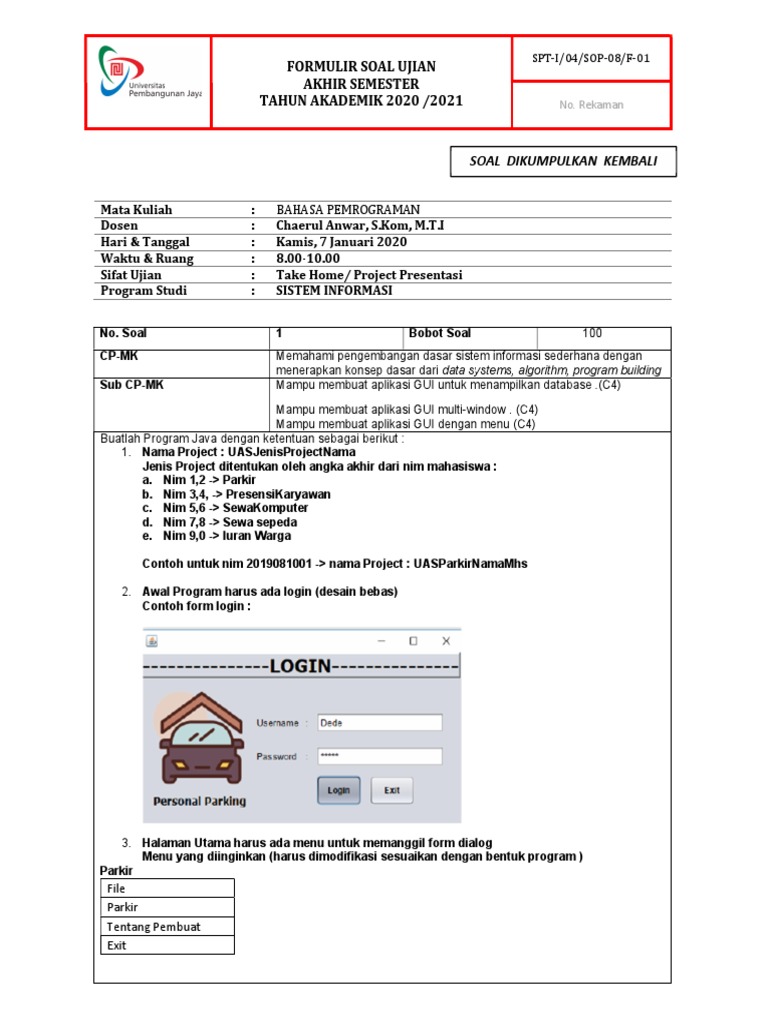 Soal Uas Bahasa Pemrograman | PDF | Komputer