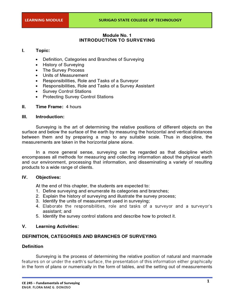 Fundamentals of Surveying - Module 1 | PDF | Surveying | Metrology