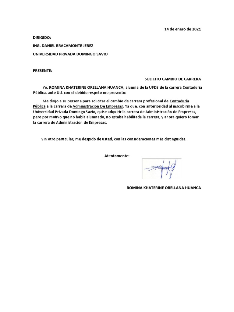 Solicitud de Cambio de Carrera | PDF Solicitud de Cambio de Carrera | PDF