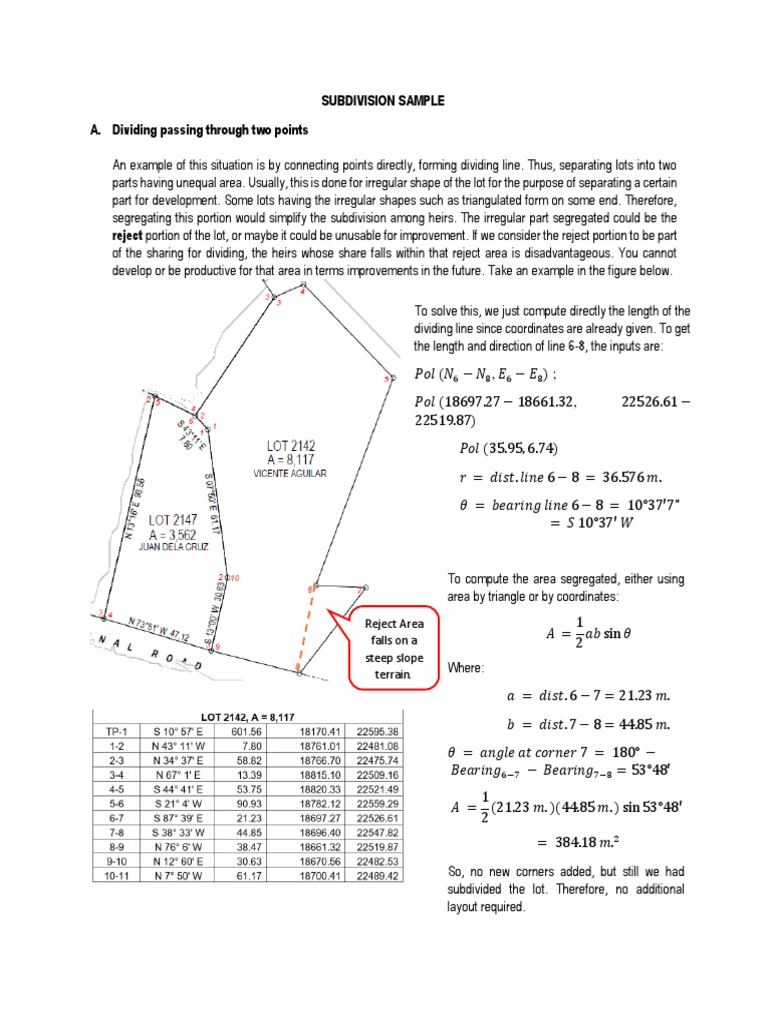 Subdivision Survey Example and Exercise | PDF | Trigonometric Functions ...