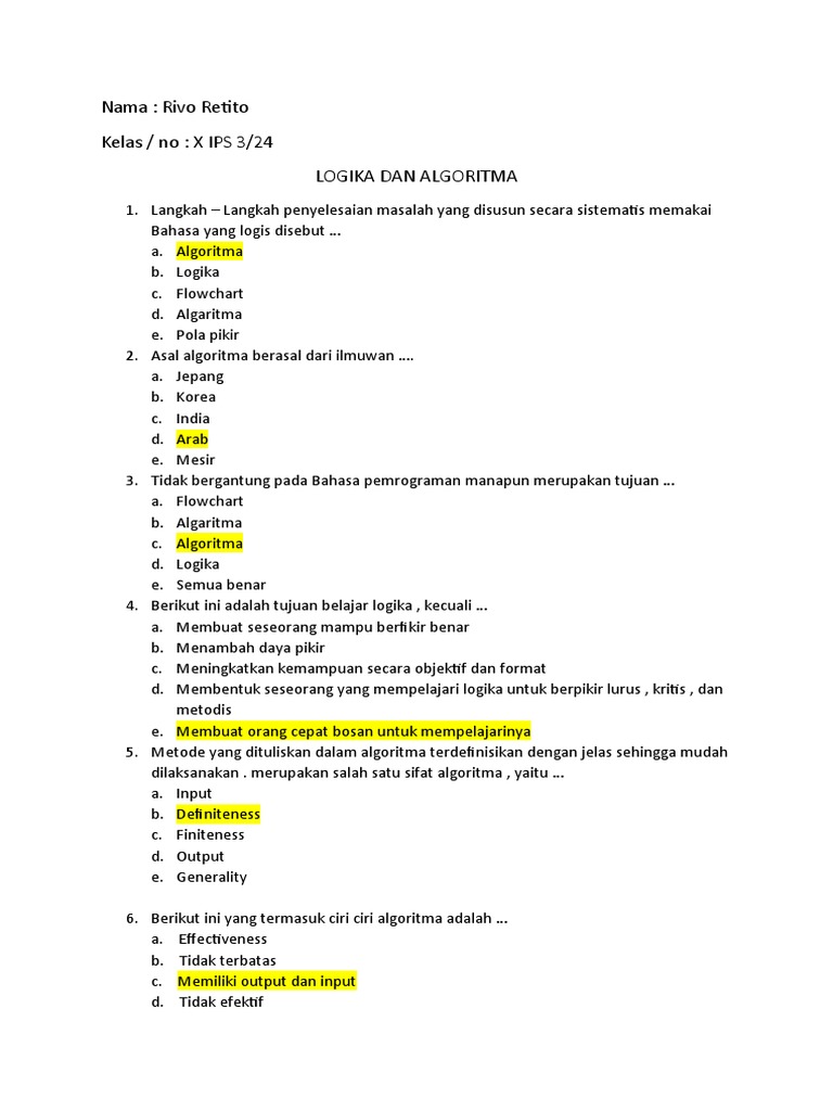 Kuis Logika dan Algoritma | PDF