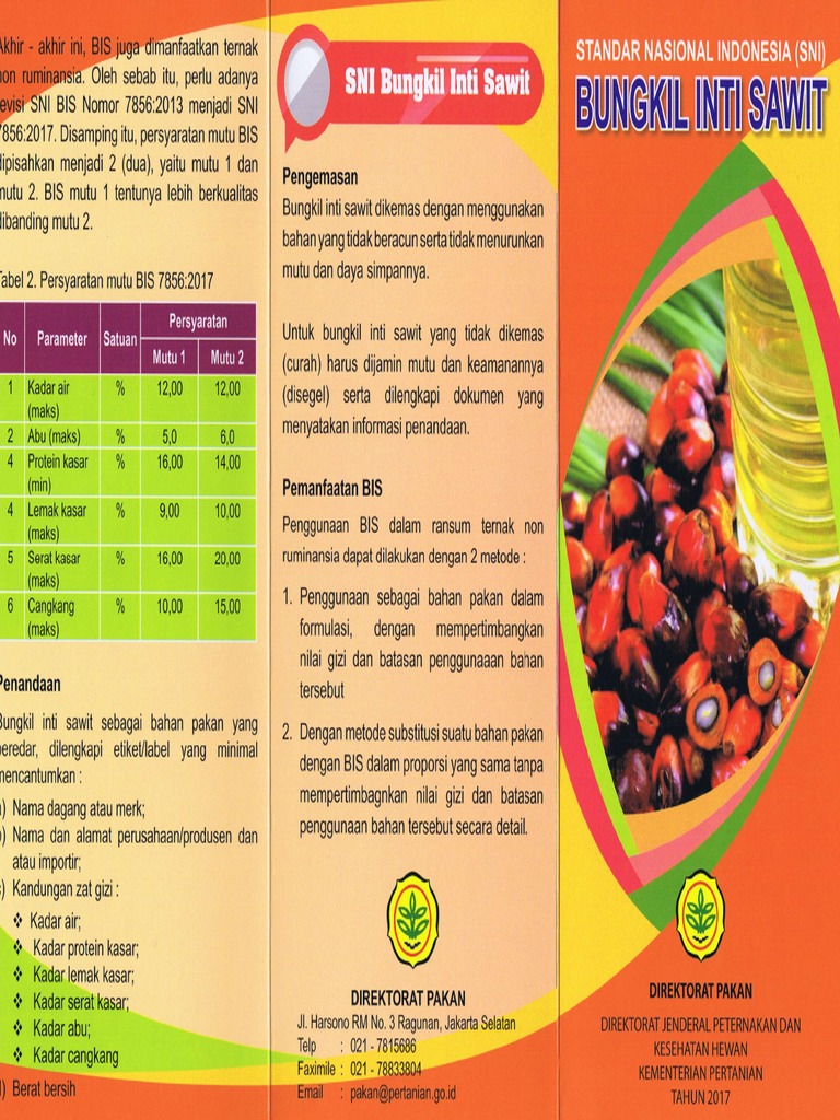 Leaflet - Direktorat Pakan - Sni Bungkil Inti Sawit | PDF