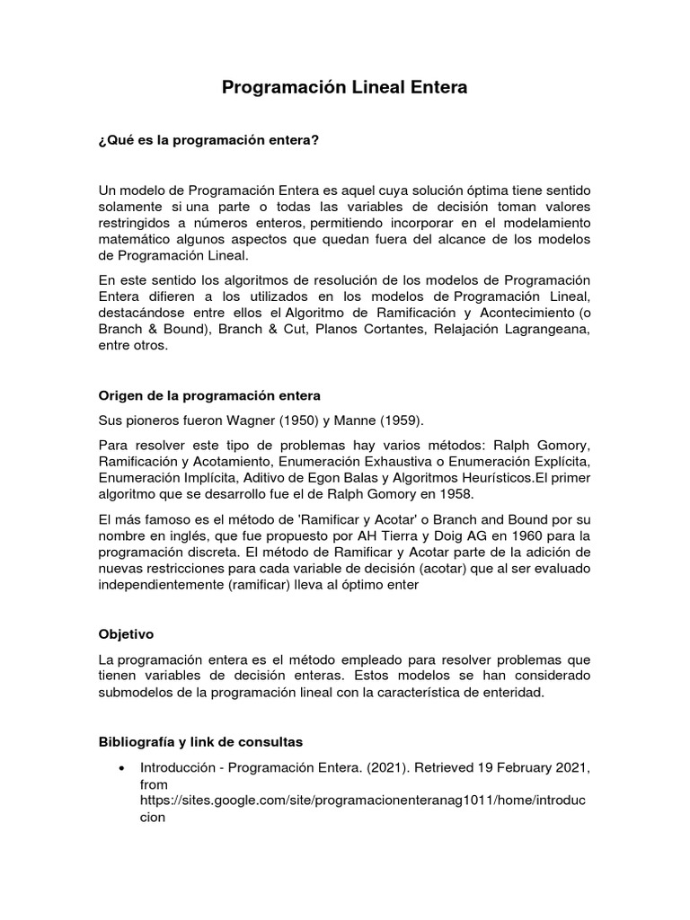 Introducción a la Programación Entera | PDF