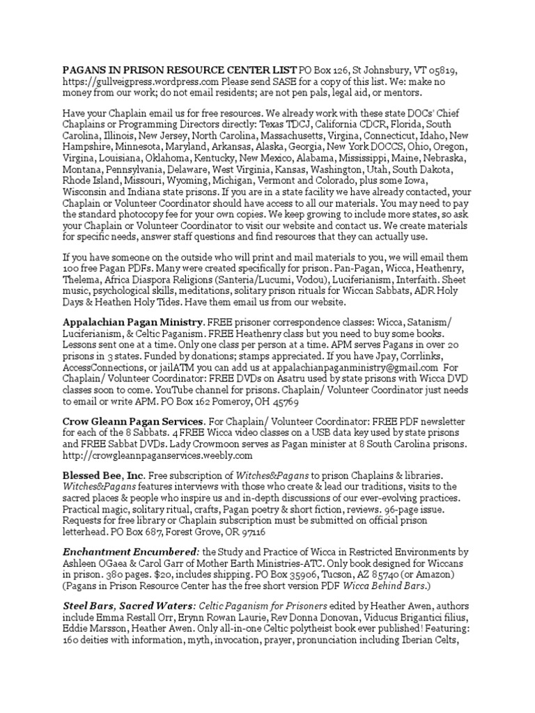Pagan Prison Resource List | PDF | Wicca | Celts
