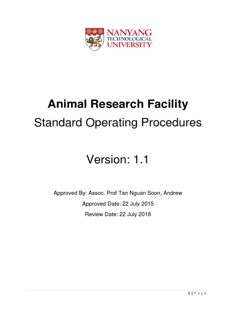 NTU ARF SOP Manual - V3 | PDF | Animal Testing | Personal Protective ...