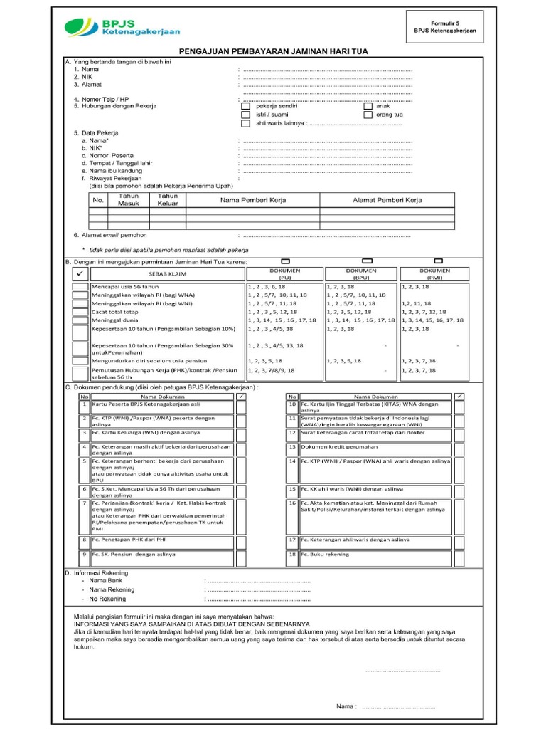 Form 5 BPJS Ketenagakerjaan | PDF