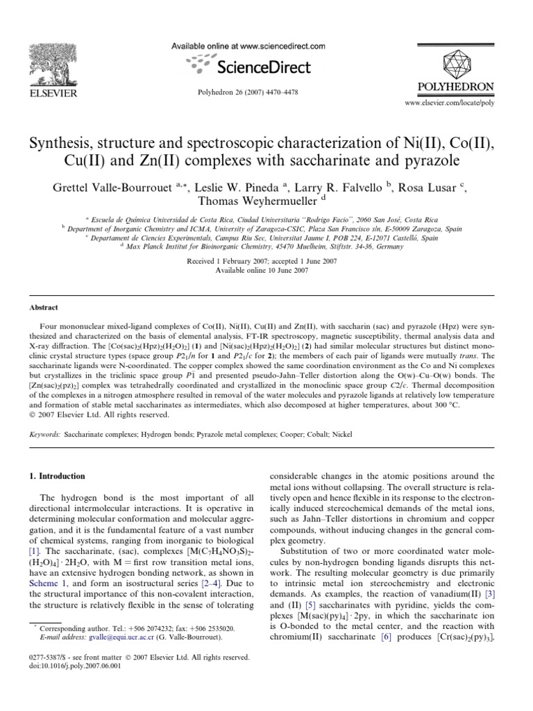 Synthesis, Structure and Spectroscopic Characterization of Ni (II), Co (II), Cu (II) and ZN (II ...