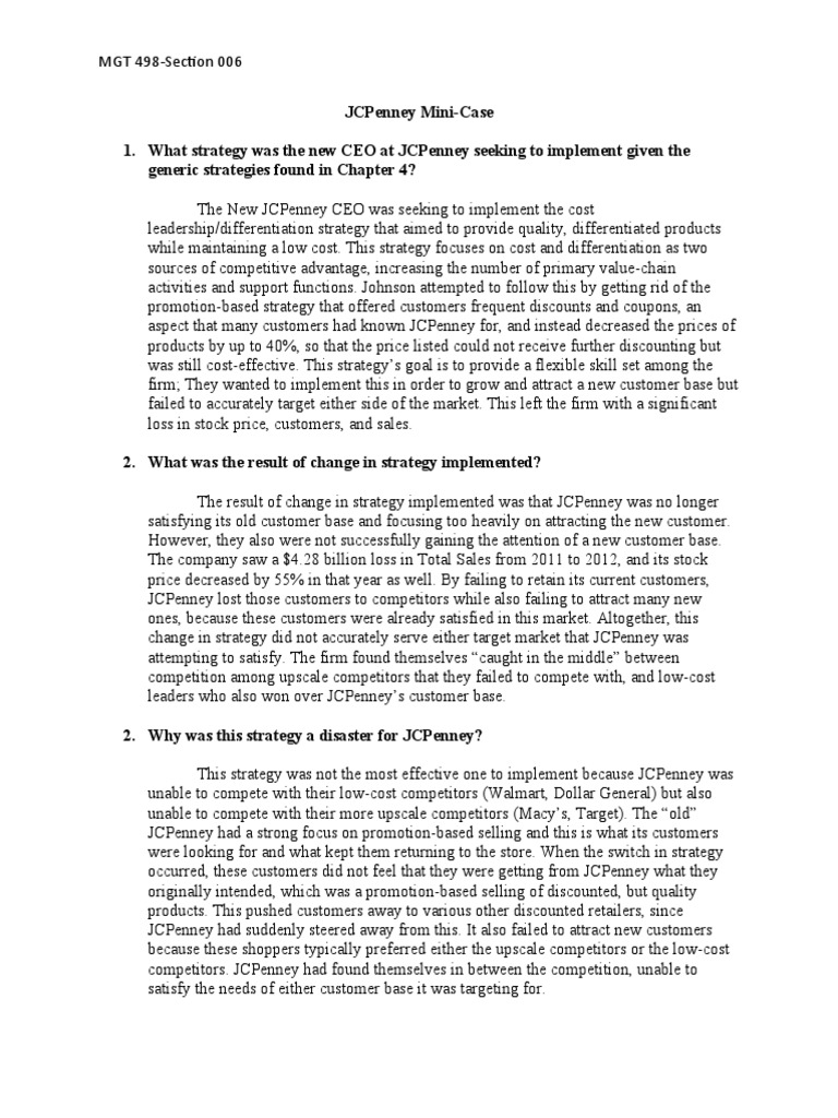 Jcpenney Mini-Case 1. What Strategy Was The New Ceo at Jcpenney Seeking ...