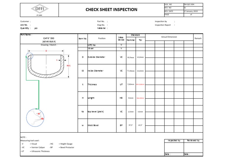 Check Sheet Inspection: Customer Part No. Inspection by DWG No ...
