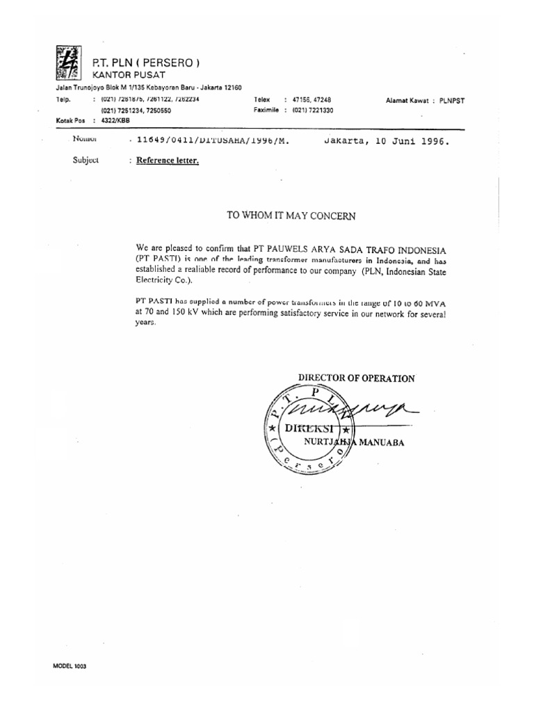 Satisfaction Letter by PT. PLN Persero | PDF