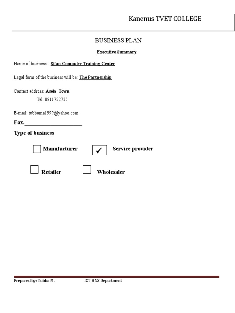 Kanenus Tvet College: Business Plan | Download Free PDF | Business ...