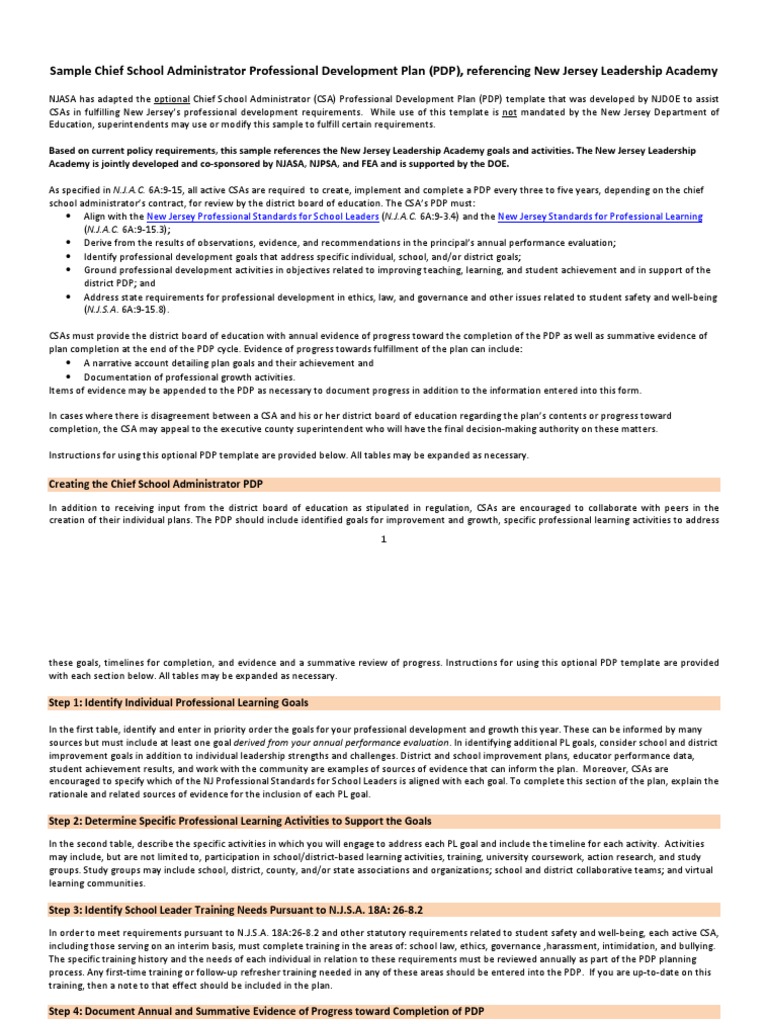Sample Chief School Administrator Professional Development Plan (PDP ...