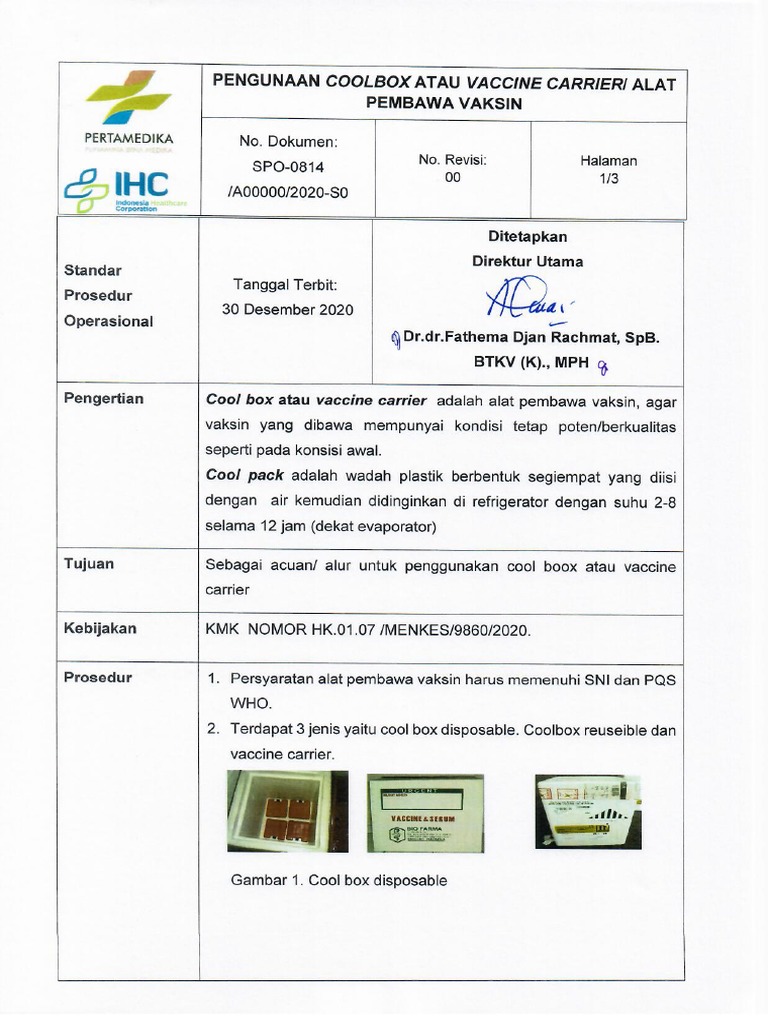 SPO 0814 Penggunaan Coolbox Atau Vaccine Carrieri Alat Pembawa Vaksin | PDF
