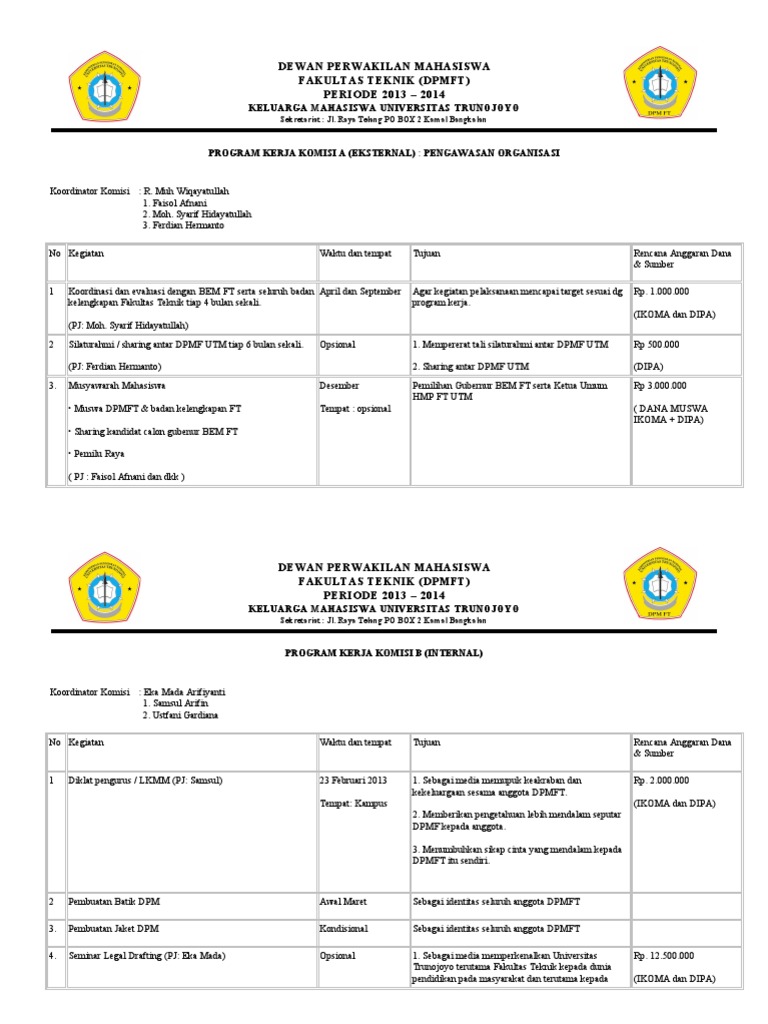 Program Kerja DPM-FT 2013 | PDF
