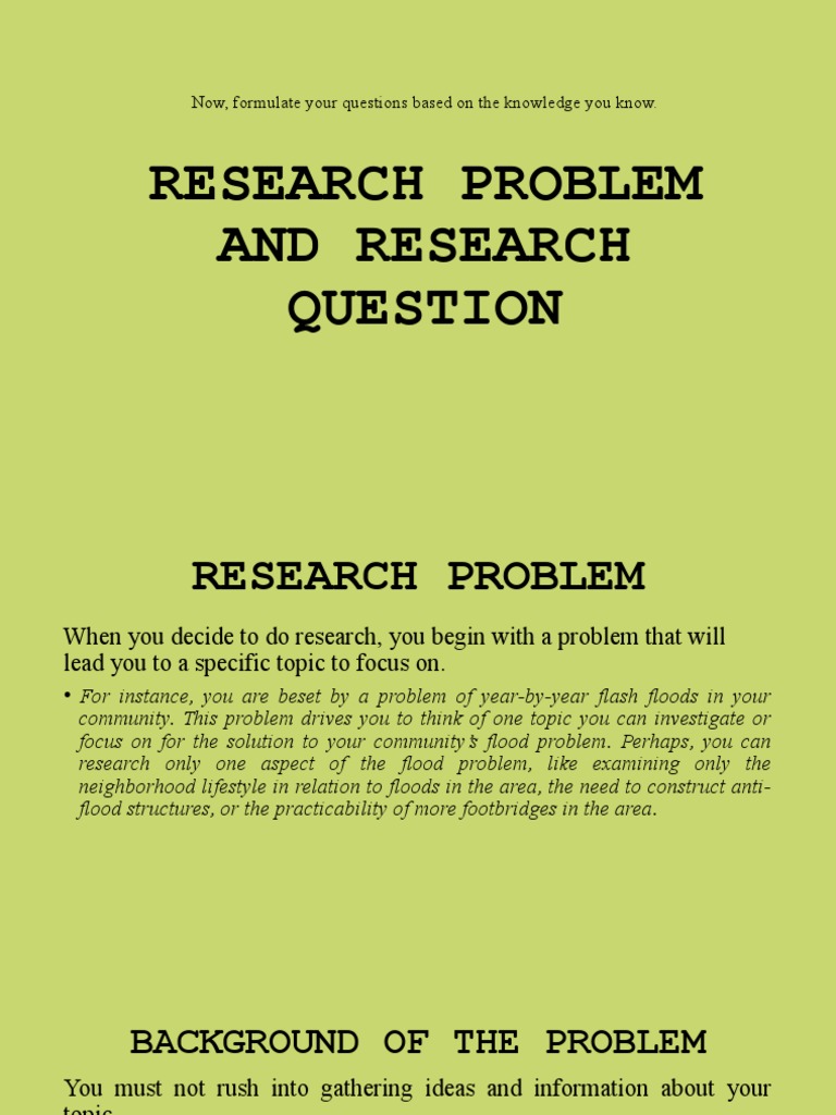 Formulating Research Problems and Questions: Guidelines for Developing ...