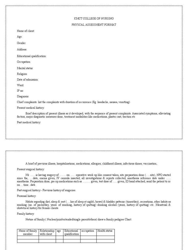 Physical Assessment Format Guide | PDF | Human Nose | Pain
