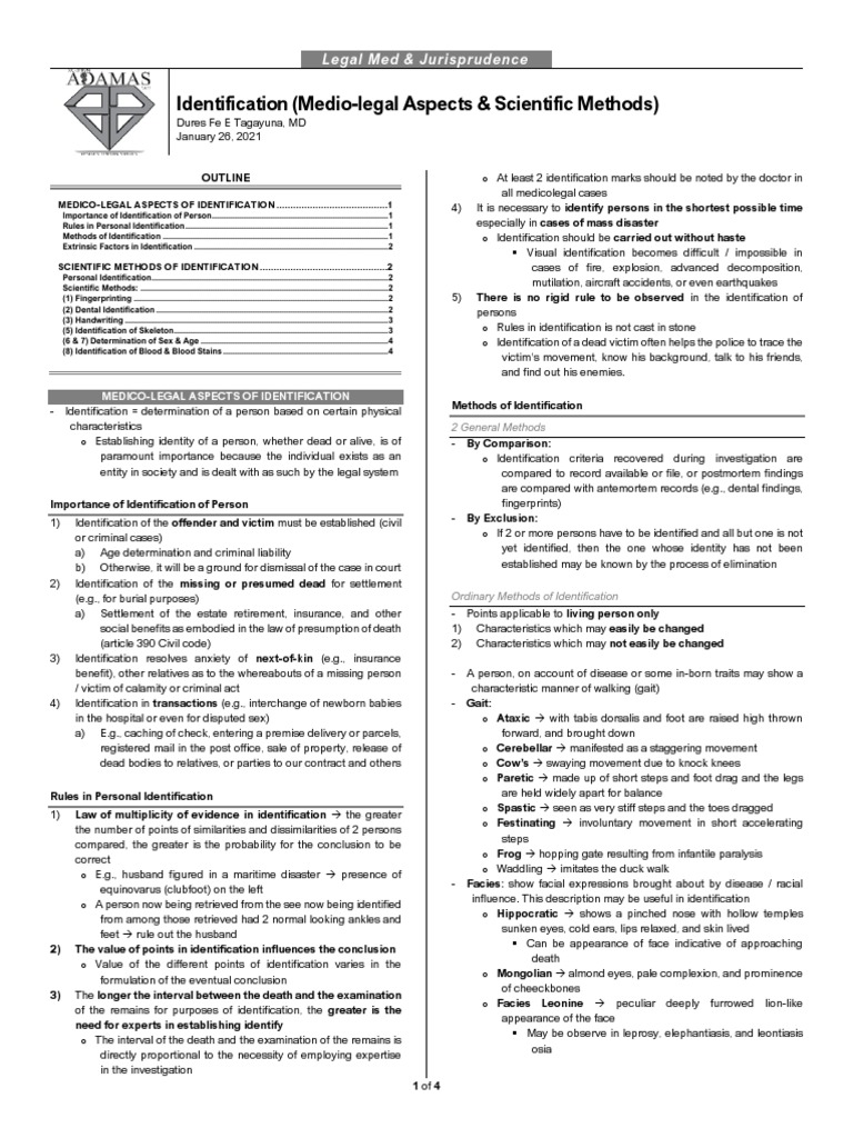 3.15 (LegalMed) Identification (Medicolegal Aspects & Scientific Methods) | PDF | Fingerprint ...