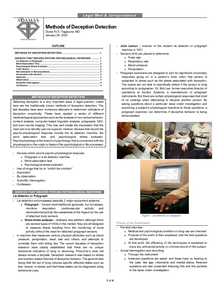 3.14 (LegalMed) Methods of Deception Detection | PDF | Polygraph | Psychophysiology