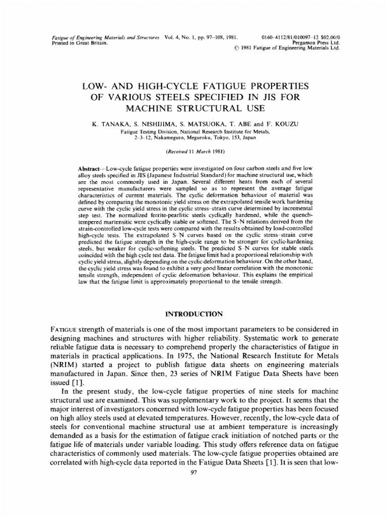 A N D High-Cycle Fatigue Properties of Various Steels Specified in Jis ...