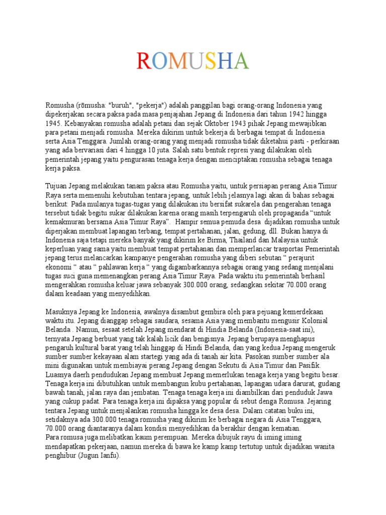 ROMUSHA | PDF | Sejarah
