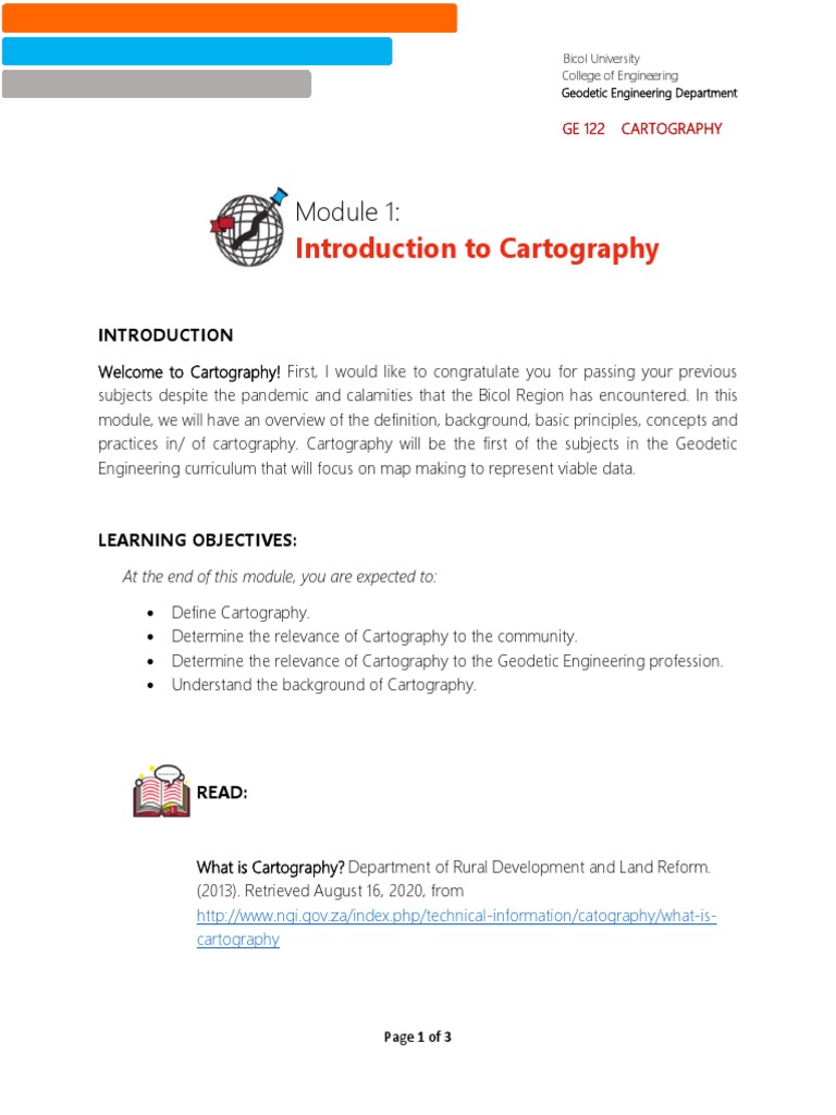Introduction To Cartography: at The End of This Module, You Are ...