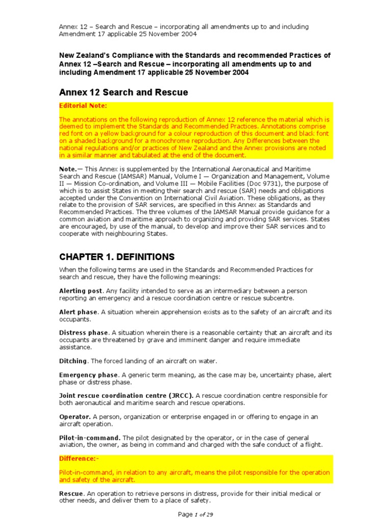 Annex 12 Amdt 17 CMP STMT | PDF | Search And Rescue