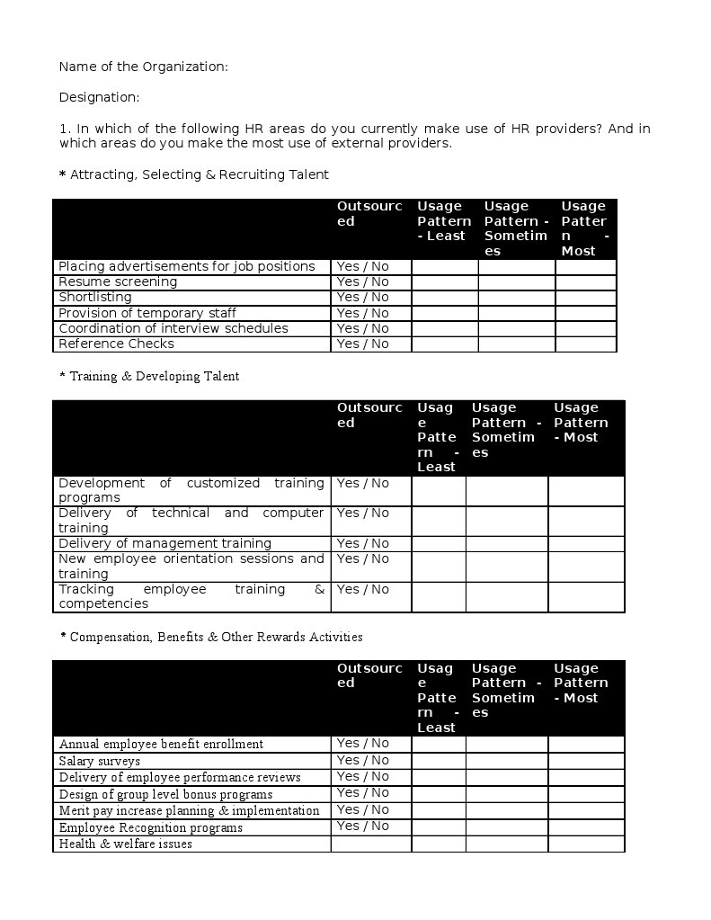 HR Manager Questionnaire | Download Free PDF | Outsourcing | Employment